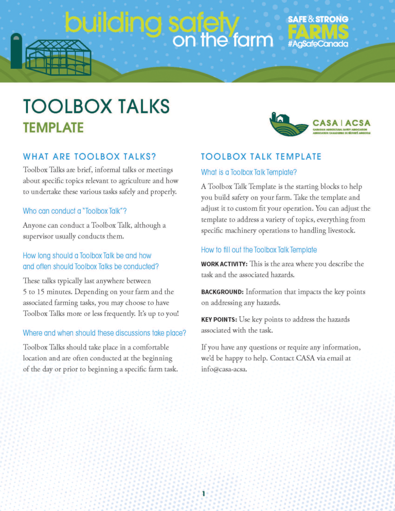Toolbox Talks – Canadian Agricultural Safety Association